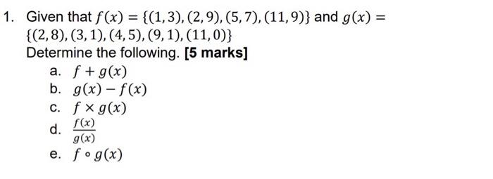 Solved 1. Given that f(x)={(1,3),(2,9),(5,7),(11,9)} and | Chegg.com