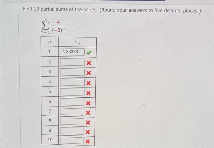Solved Find 10 partial sums of the series. (Round your | Chegg.com