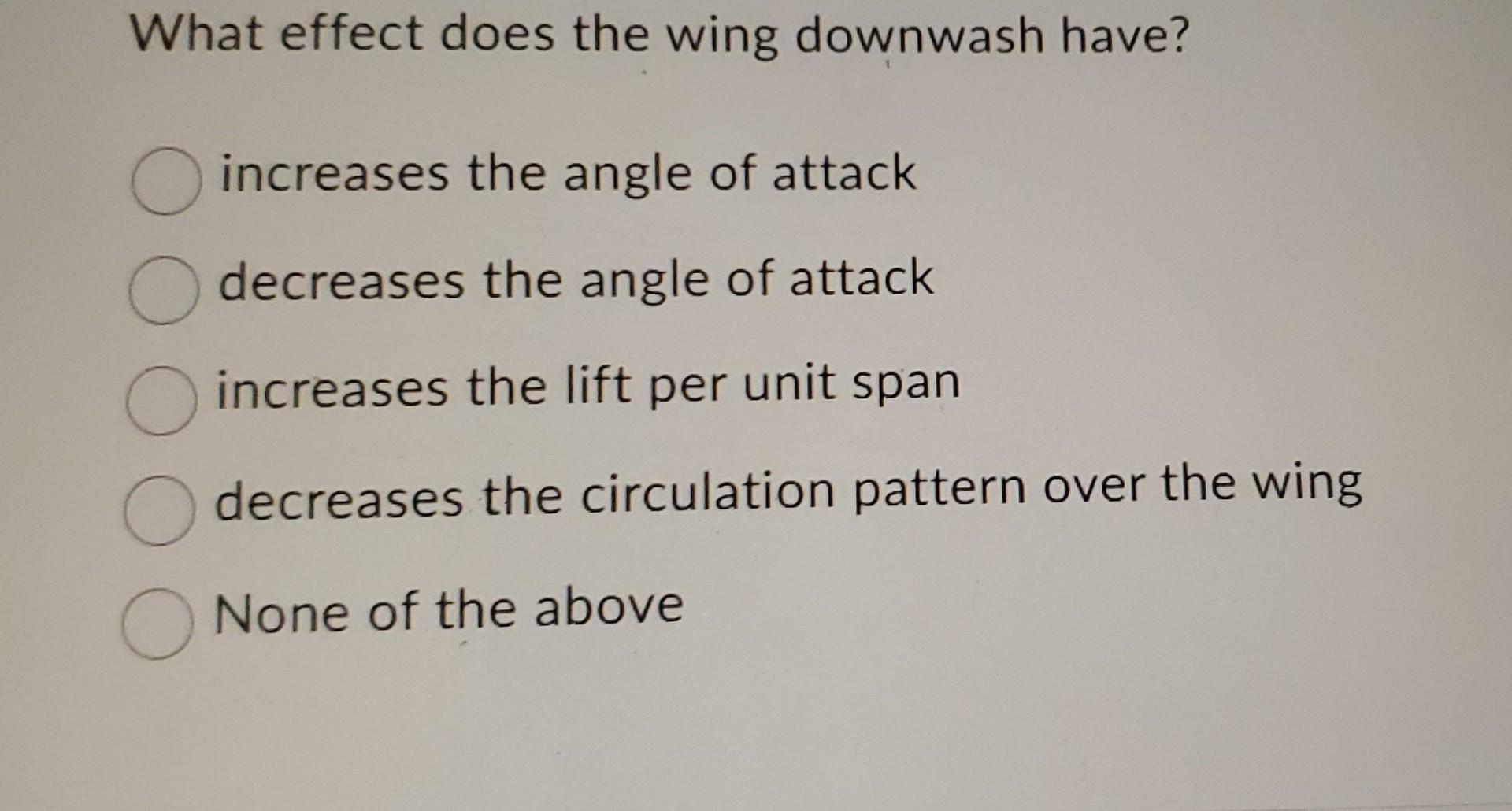 What effect does the wing downwash have? increases | Chegg.com