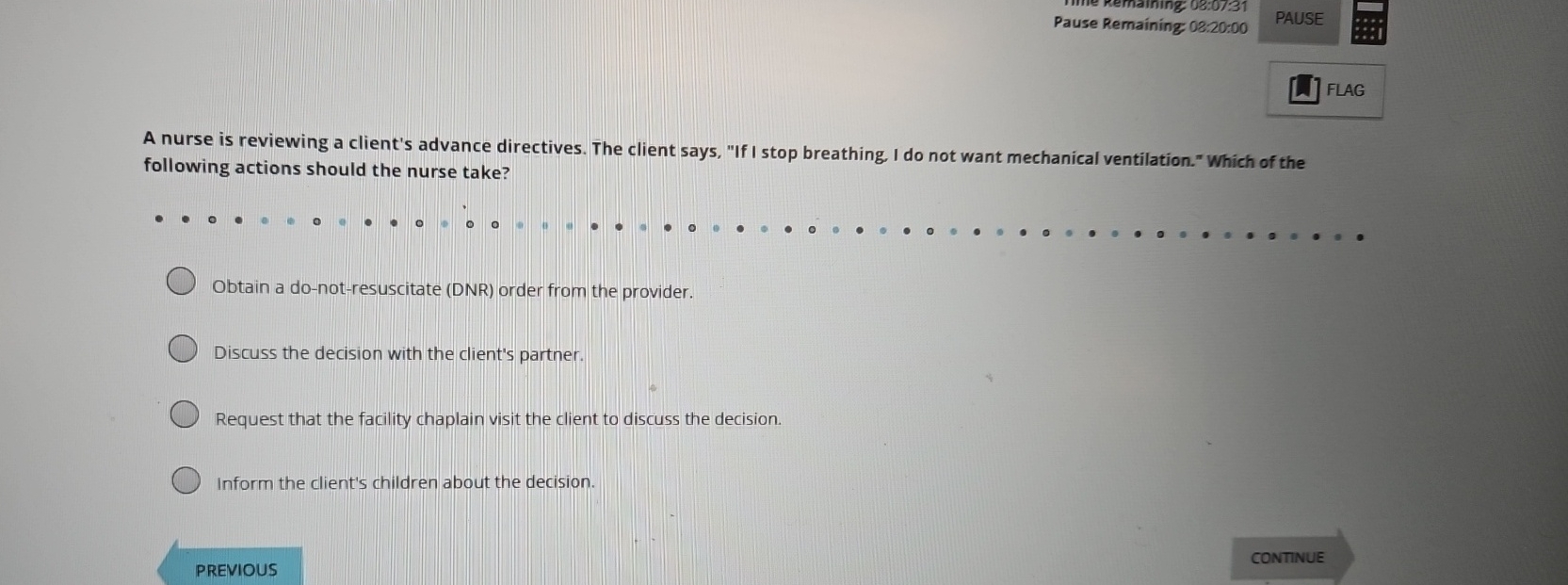 Solved Pause Remaining 08:20:00PAUSEFLAGA nurse is reviewing | Chegg.com