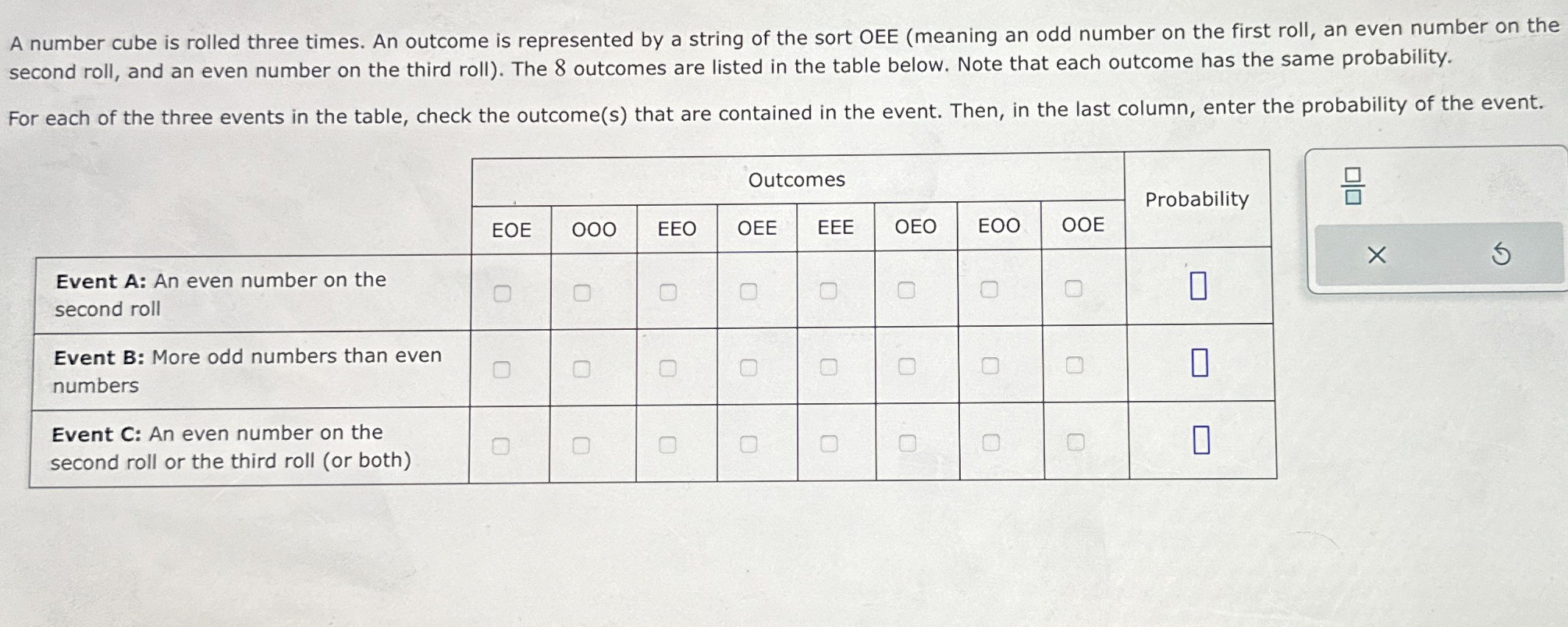 Solved A number cube is rolled three times. An outcome is | Chegg.com