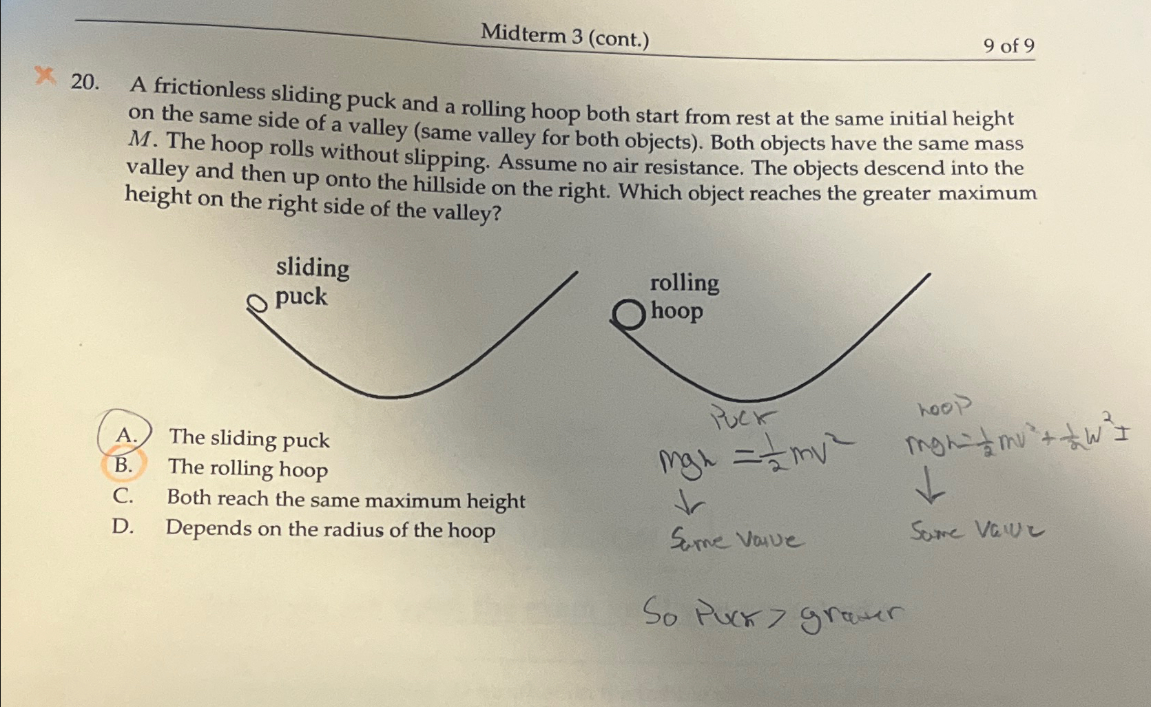 Solved Midterm 3 (cont.)9 ﻿of 920. ﻿A frictionless sliding | Chegg.com