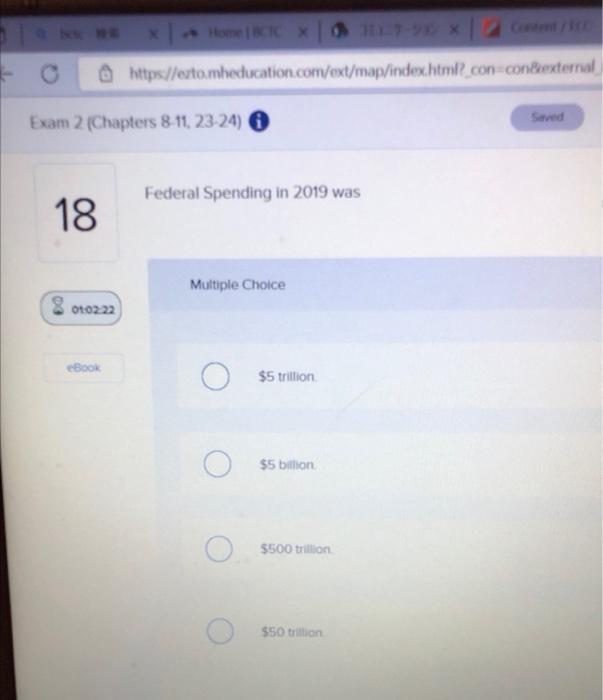 Solved Federal Spending in 2019 was Multiple Choice $5 | Chegg.com