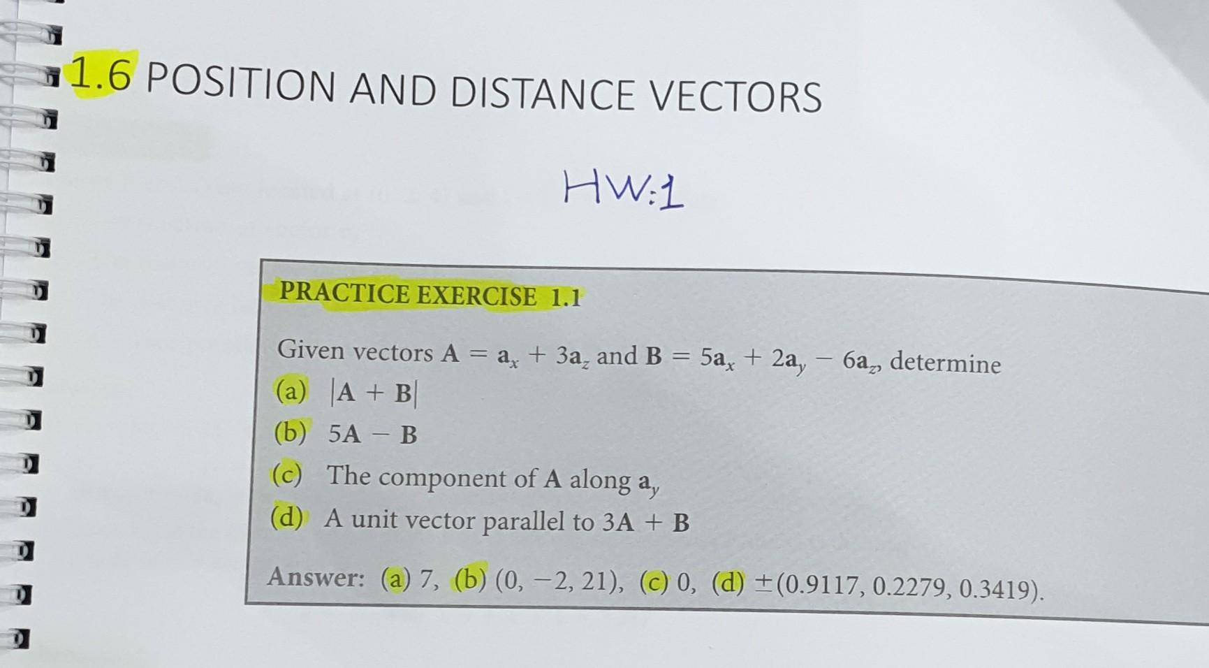 Solved 1.6 POSITION AND DISTANCE VECTORS HW:1 PRACTICE | Chegg.com
