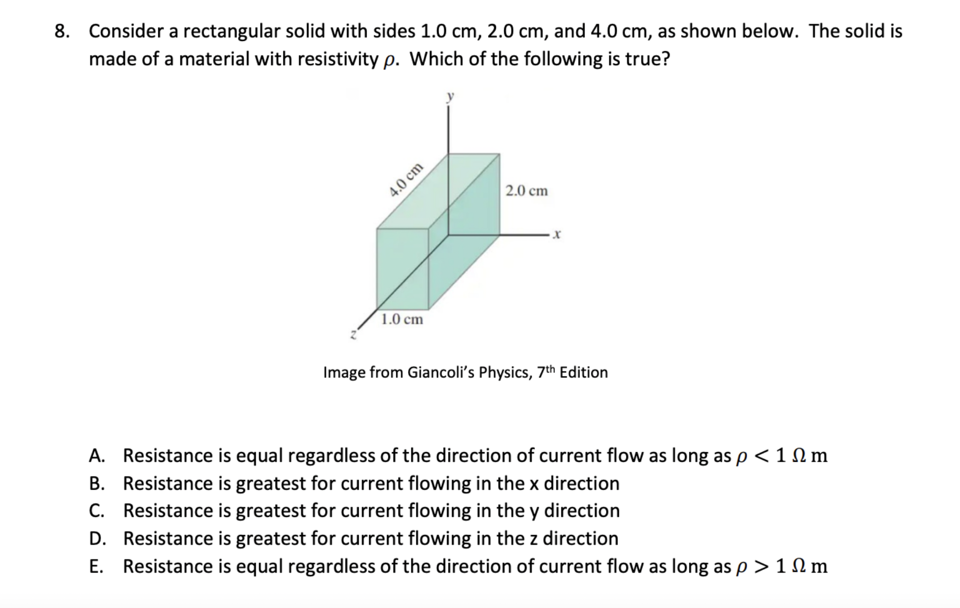 Solved Consider a rectangular solid with sides 1.0cm,2.0cm, | Chegg.com