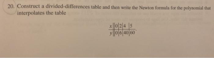Solved 20. Construct a divided-differences table and then | Chegg.com