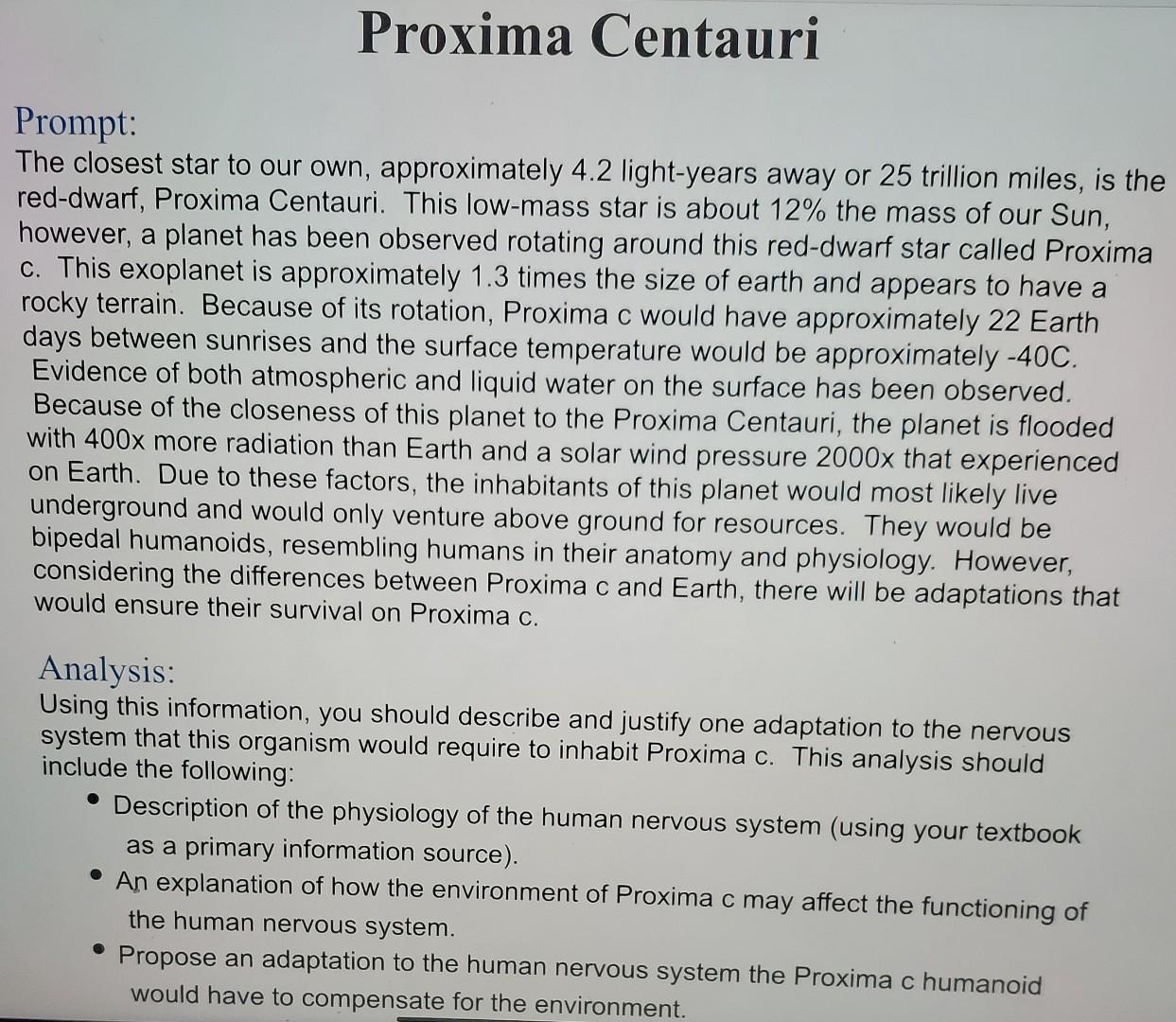 Solved Proxima Centauri Prompt: The closest star to our own, | Chegg.com