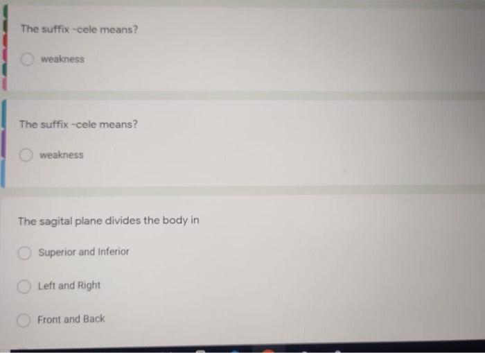 Solved The suffix -cele means? weakness The suffix -cele | Chegg.com