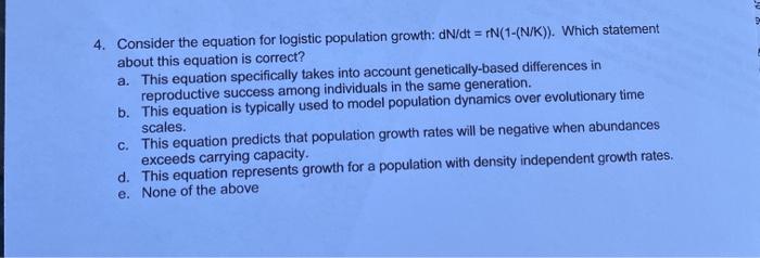 Solved 4. Consider the equation for logistic population | Chegg.com