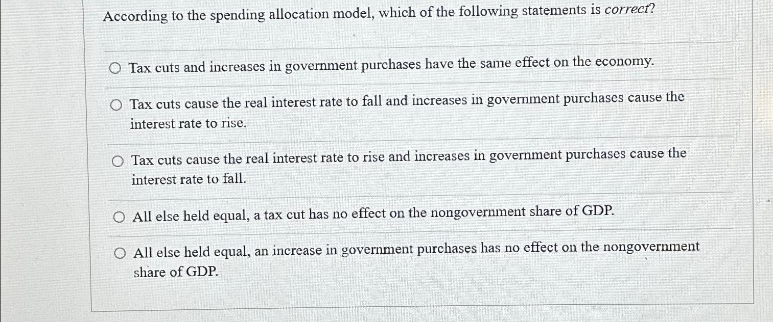 Solved According to the spending allocation model, which of | Chegg.com