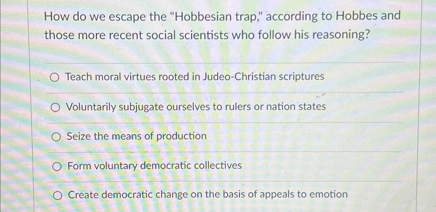 Solved How do we escape the "Hobbesian trap," according to | Chegg.com