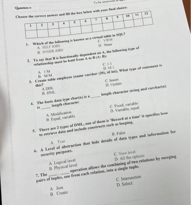 Solved Question To be answere Choose the correct answer and | Chegg.com