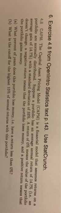 Solved 5. Exercise 4.7 from OpenIntro Statistics text p. | Chegg.com