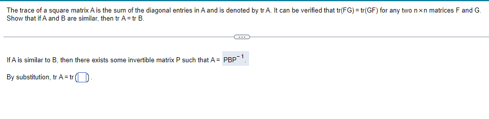 Solved The trace of a square matrix A ﻿is the sum of the | Chegg.com