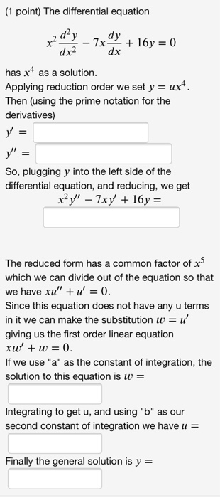 Solved (1 point) The differential equation dy .20) - 7x dx + | Chegg.com