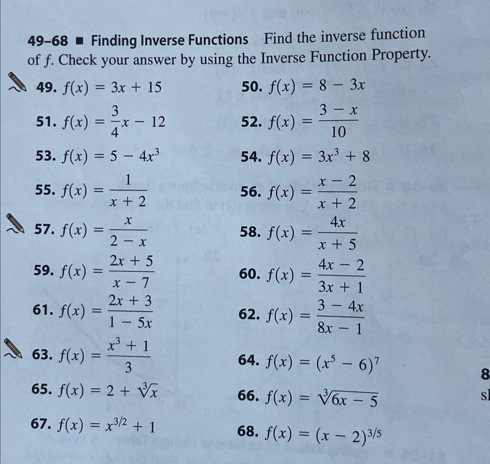 Solved 49 68 ﻿finding Inverse Functions Find The Inverse