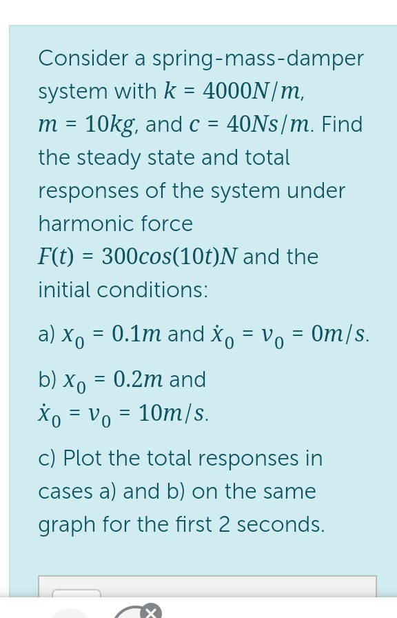 Solved Consider a spring-mass-damper system with k = | Chegg.com