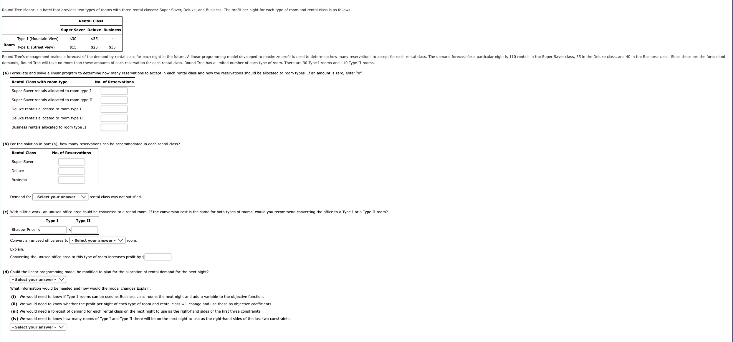 Solved by an EXPERT Round Tree Manor is a hotel that provides two types | Chegg.com