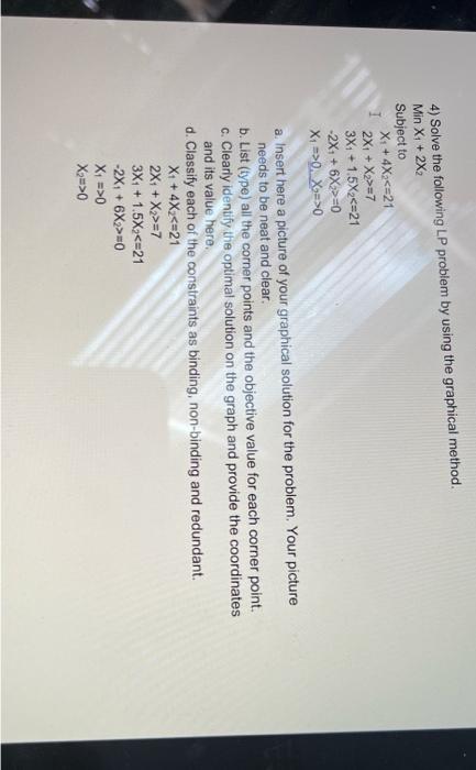Solved 3) Solve the following LP problem using the graphical | Chegg.com