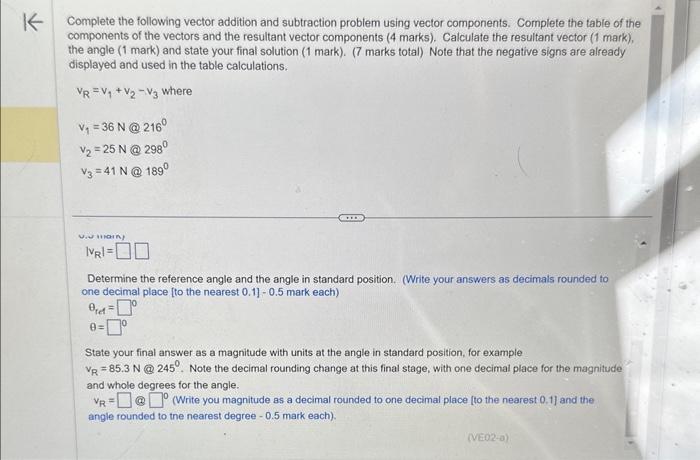 Solved Complete the following vector addition and | Chegg.com