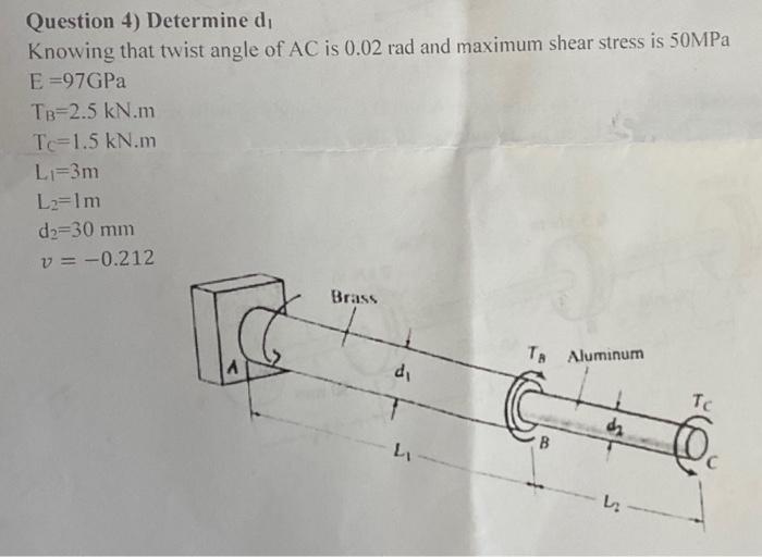 Solved Question 4) Determine d1 Knowing that twist angle of | Chegg.com