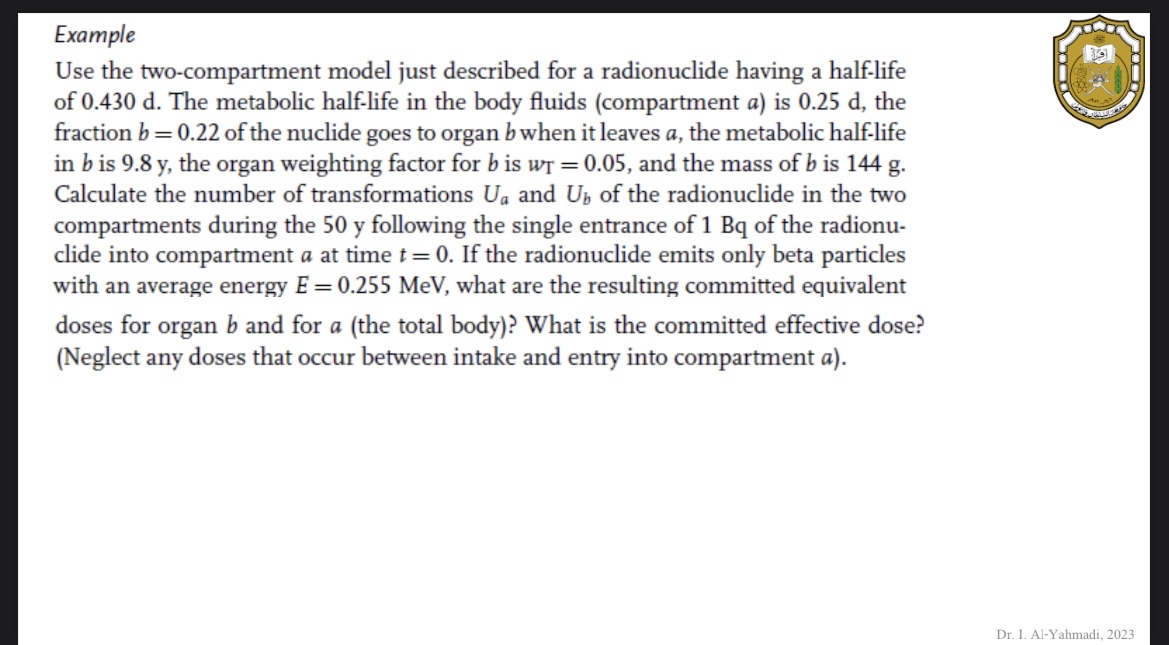 Solved ExampleUse the two-compartment model just described | Chegg.com