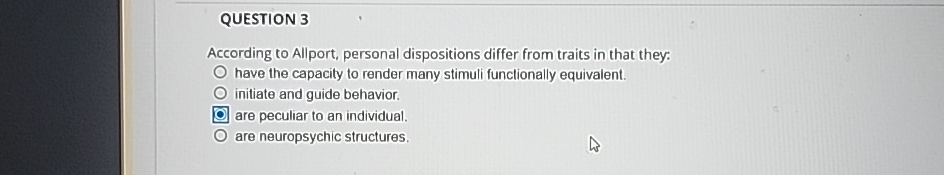 Solved QUESTION 3According to Allport, personal dispositions | Chegg.com