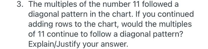 Solved 3. The multiples of the number 11 followed a diagonal | Chegg.com