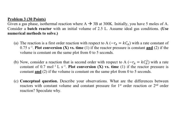 Solved Problem 3 (30 Points ) Given a gas phase, isothermal | Chegg.com