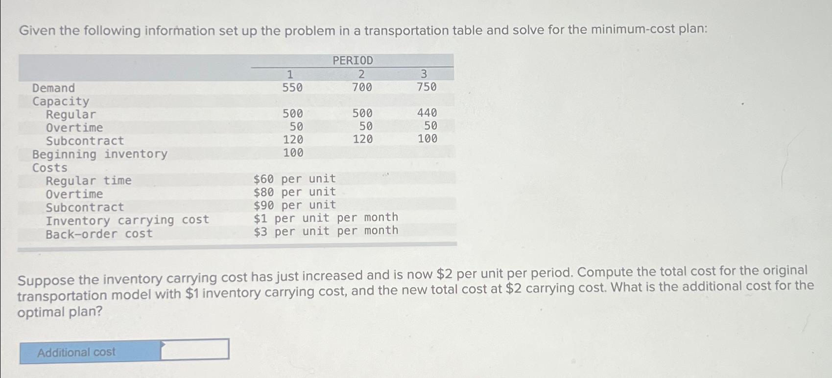Solved Given the following information set up the problem in | Chegg.com