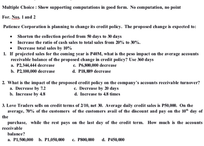 Solved Multiple Choice : Show supporting computations in | Chegg.com
