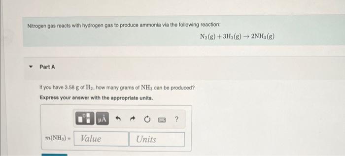 Solved Nitrogen gas reacts with hydrogen gas to produce | Chegg.com