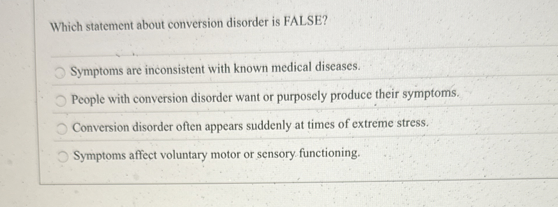 Solved Which statement about conversion disorder is | Chegg.com