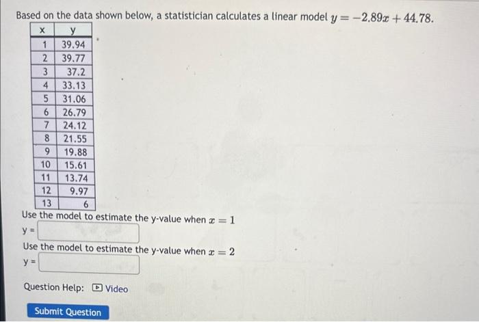Solved Based on the data shown below, a statistician | Chegg.com