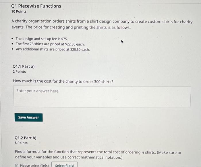 Solved Q1 Piecewise Functions 10 Points A charity | Chegg.com