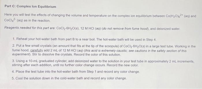 Solved Part C - Complex Ion Equilibria Equilibrium system | Chegg.com