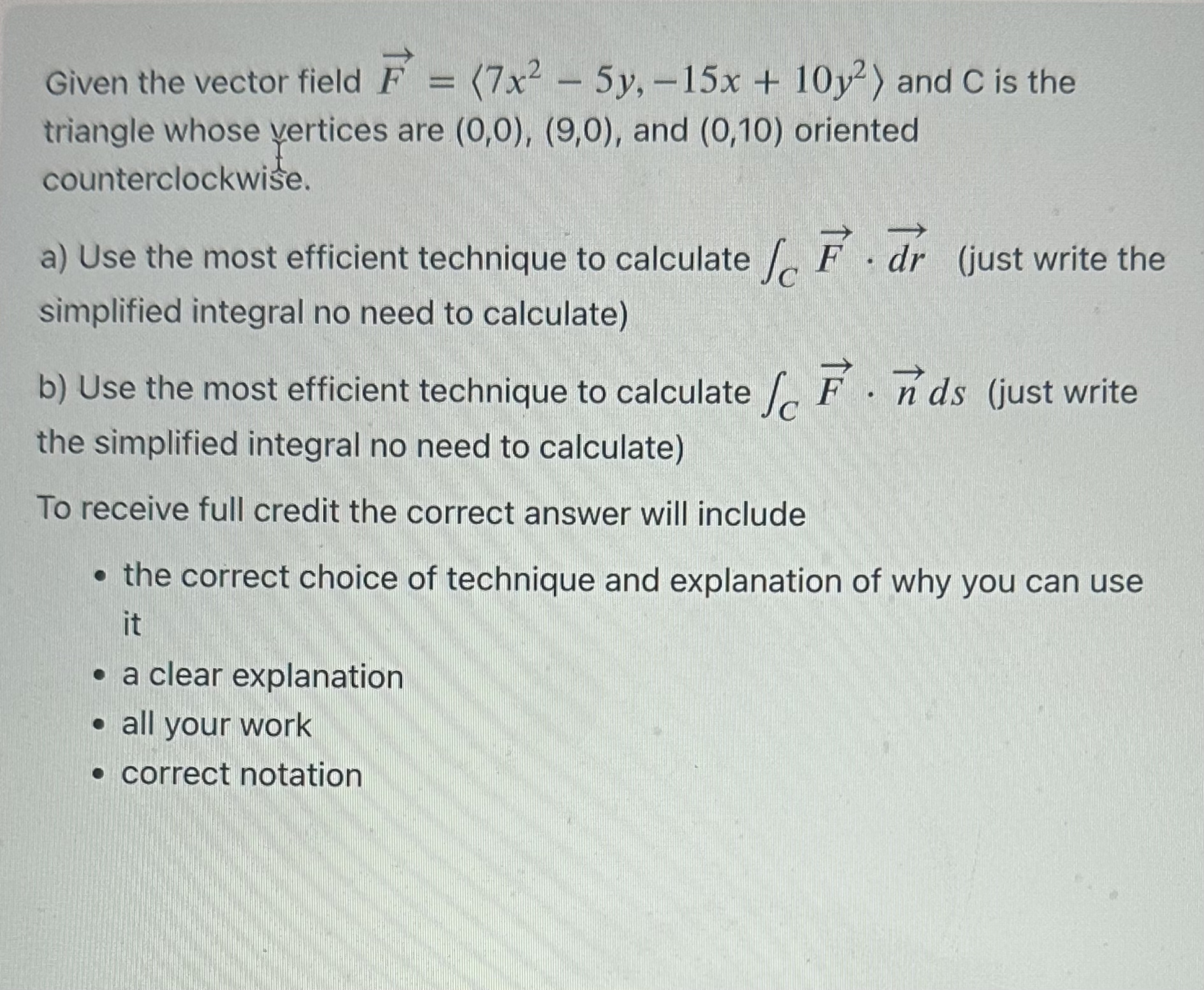 Solved Given the vector field vec(F)=(:7x2-5y,-15x+10y2:) | Chegg.com