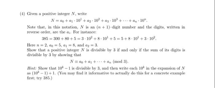 Solved (4) Given a positive integer N, write | Chegg.com