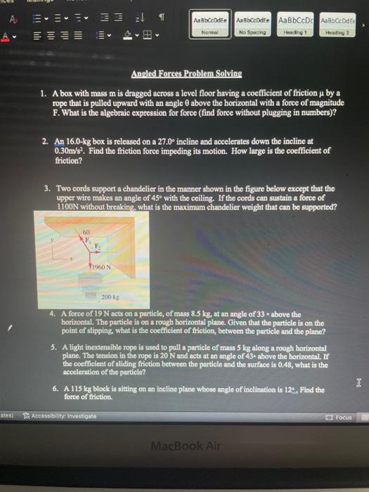 Solved using formulas like SOH CAH TOA, and £f = ma, Ff=uFn, | Chegg.com