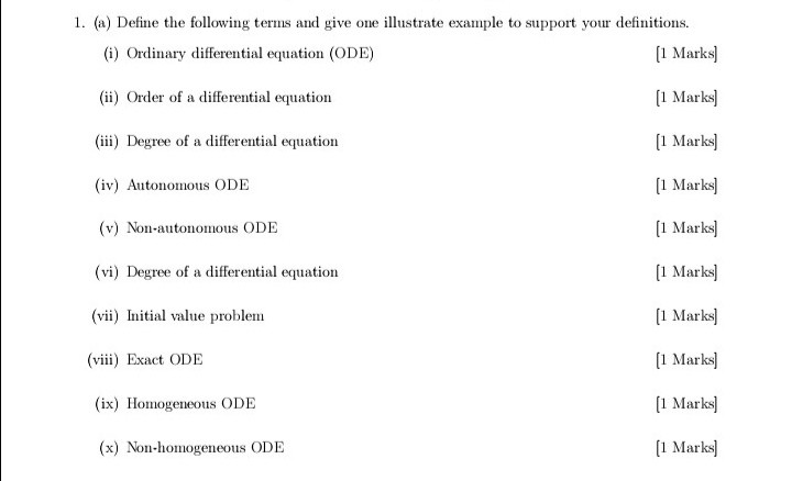 Solved 1. (a) Define the following terms and give one | Chegg.com