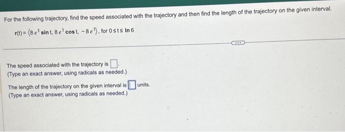 Solved For the following trajectory, find the speed | Chegg.com