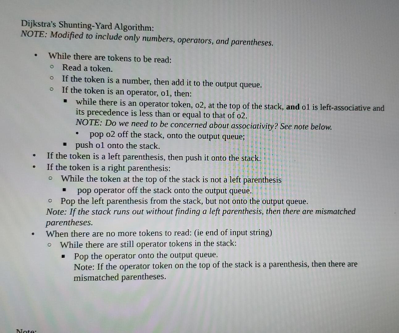 Solved Dijkstra's Shunting-Yard Algorithm: NOTE: Modified to | Chegg.com