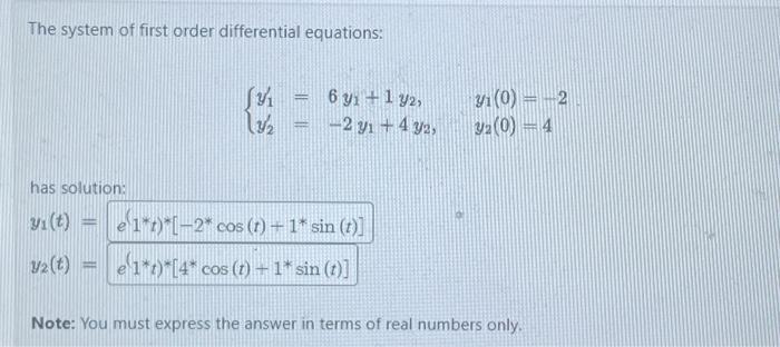 The system of first order differential equations: | Chegg.com