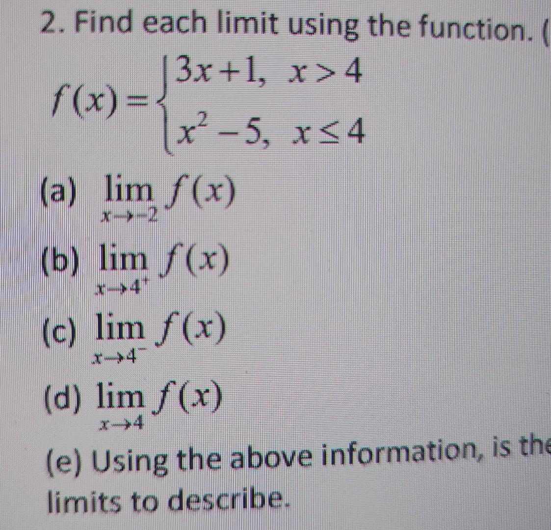 Solved Find each limit using the function. (e) Using | Chegg.com