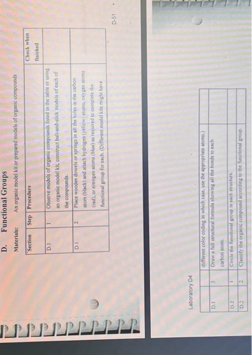 Solved D. Functional Groups Materials: An organie model kit | Chegg.com