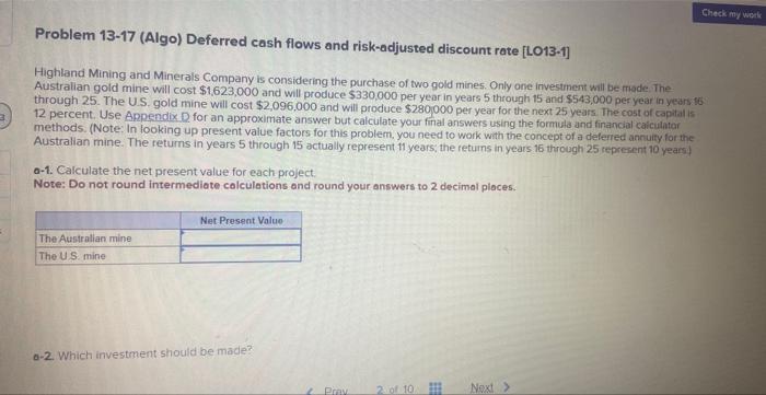 Solved Problem 13-17 (Algo) Deferred cash flows and | Chegg.com