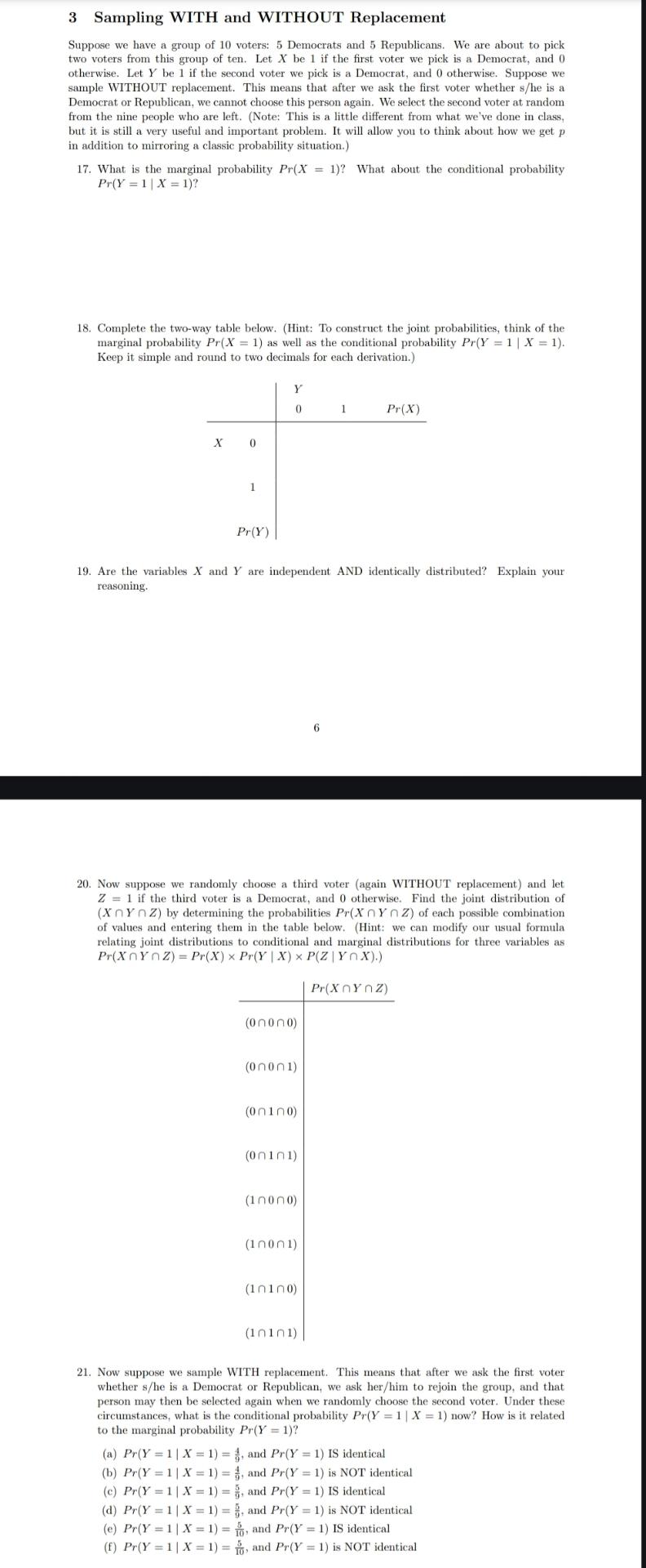 Solved 3 ﻿Sampling WITH and WITHOUT ReplacementSuppose we | Chegg.com