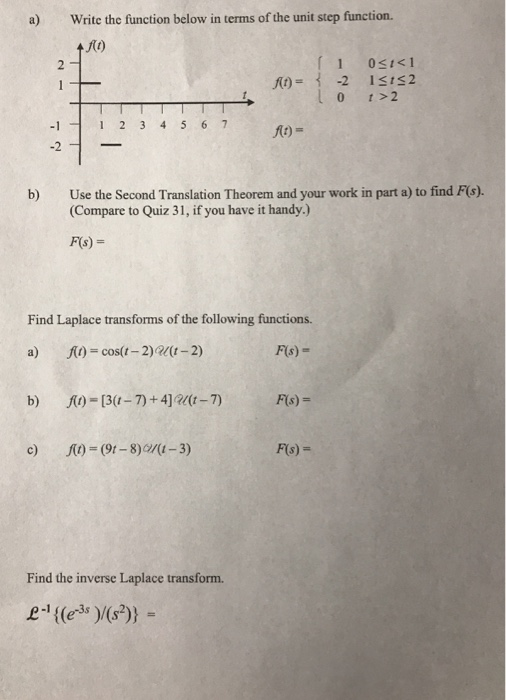 Solved a) Write the function below in terms of the unit step | Chegg.com