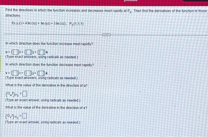 Solved Find the directions in which the function increases | Chegg.com