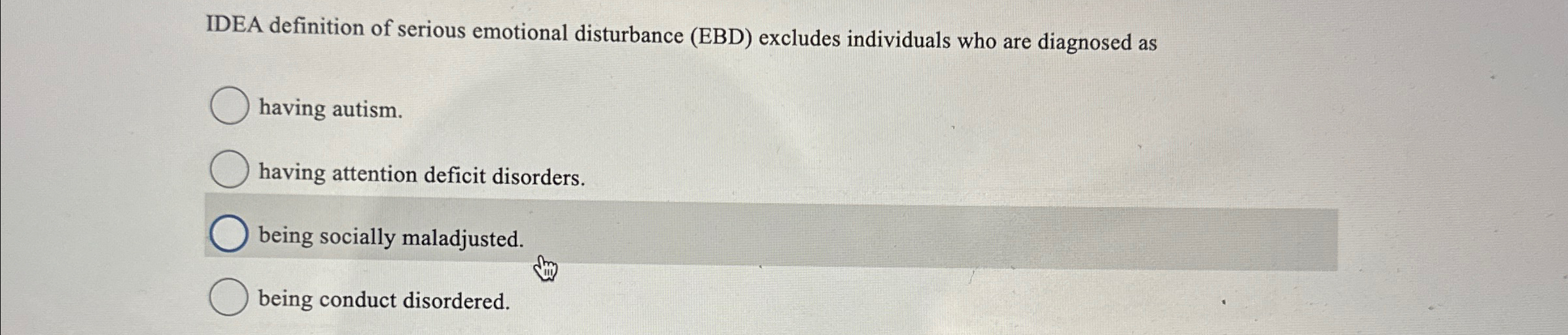 Solved IDEA definition of serious emotional disturbance | Chegg.com